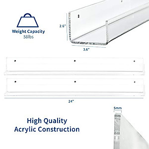VIVO Dual Acrylic 24 inch Floating Bookshelves for Wall Display, Clear Organizer Shelves for Kids Room, Nursery, Office, and More 2-Pack, MOUNT-SF24C