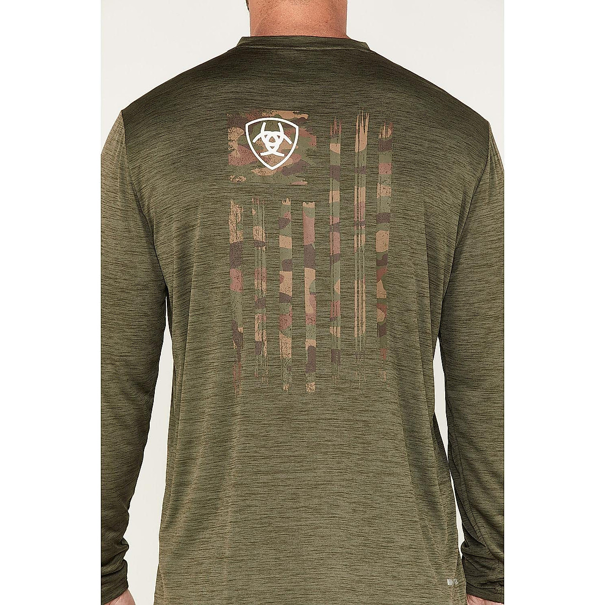 ARIAT Men's Charger Tek Camo Flag Back Graphic T-Shirt Olive Medium