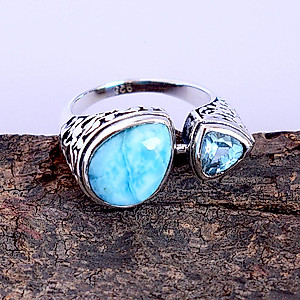 Ravishing Impressions Larimar & Blue Topaz Gemstone 925 Solid Sterling Silver Ring Beautiful Handmade Jewellery Birthday Gift