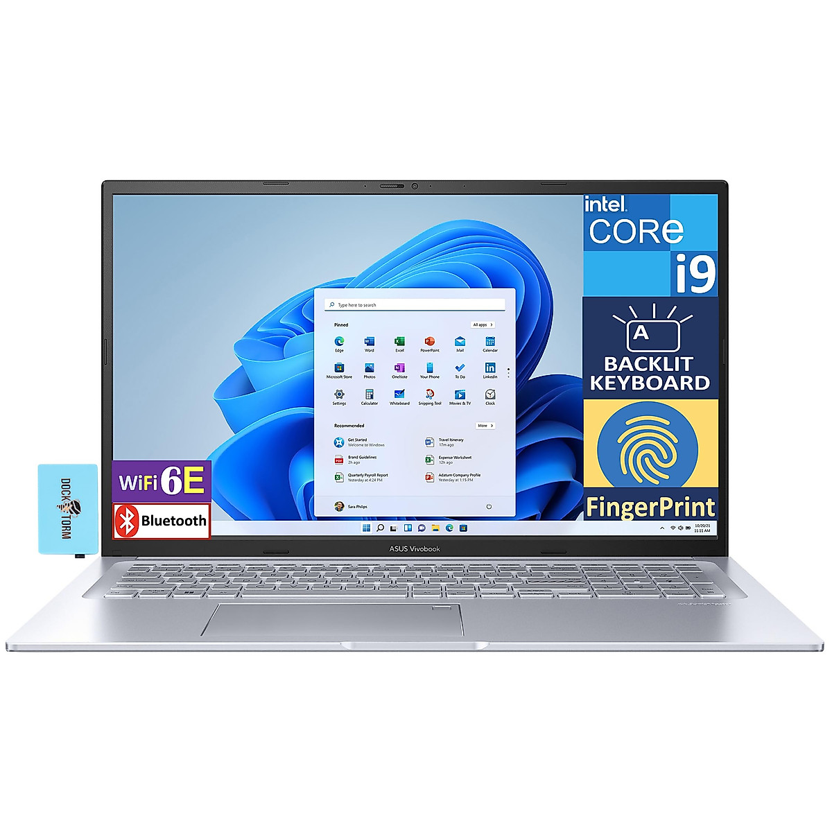 ASUS Vivobook 17X Laptop 17.3" FHD Display (14-Core Intel i9-13900H, 40GB RAM, 2TB PCIe SSD, Intel Iris Xe, Backlit KB, Fingerprint, WiFi 6E, Win 11 Home) /w DKZ USB Port Expander, K3704VA-DH96-S