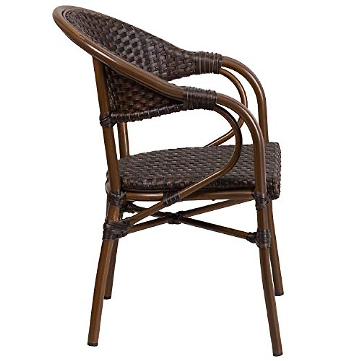 Flash Furniture 3 Pk. Milano Series Dark Brown Rattan Restaurant Patio Chair with Red Bamboo-Aluminum Frame