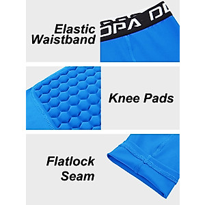DEVOROPA Youth Boys' Compression Pants with Knee Pads 3/4 Basketball Athletic Tights Quick Dry Sports Workout Leggings Royal XL