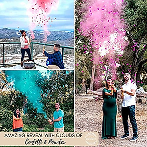 Revealations Gender Reveal Confetti Powder Cannon - Set of 4 Mixed (2 Blue 2 Pink) Gender Reveal Party Supplies - 100% Biodegradable Tissue Safe Powder Smoke