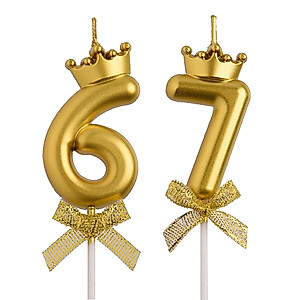 AOOLADA 67th 76th Birthday Candles, Gold 76 67 Year Old Cake Topper Number Birthday Candles, Birthday Party Decorations Gifts for Women Men