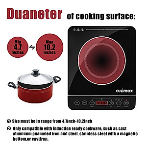 CUSIMAX Induction Cooktop,1800W Portable Induction Burner with Sensor Touch,Kids Safety Lock,10 Temperature and 9 Power Setting induction hot plate with Timer
