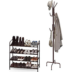 Simple Houseware 4-Tier Shoe Rack + Standing Coat and Hat Hanger