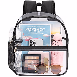 Mossio Clear PVC Mini Backpack Stadium Approved, Backpack with Adjustable Strap for Concert, Beach, Work, Travel & Sporting Black