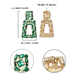 Flyonce Green Earrings for Women, Emerald Green Rhinestone Wedding Party Costume Statement Rectangle Dangle Geometric Earrings Gold-Tone
