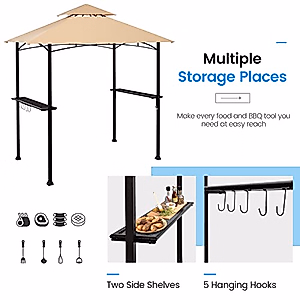 Grill Gazebo, 8ft x 5ft Outdoor Grill Gazebo Canopy, BBQ Canopy Gazebo Tent for Patio,Barbecue(Beige)