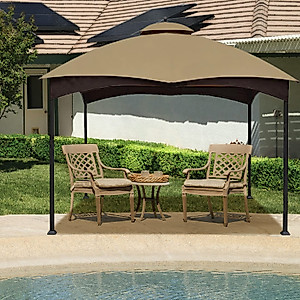 Hugline Outdoor Replacement Canopy Top Double Tier Gazebo Roof Cover for Lowe's Allen Roth 10x12 Gazebo #GF-12S004B-1 (Khaki)