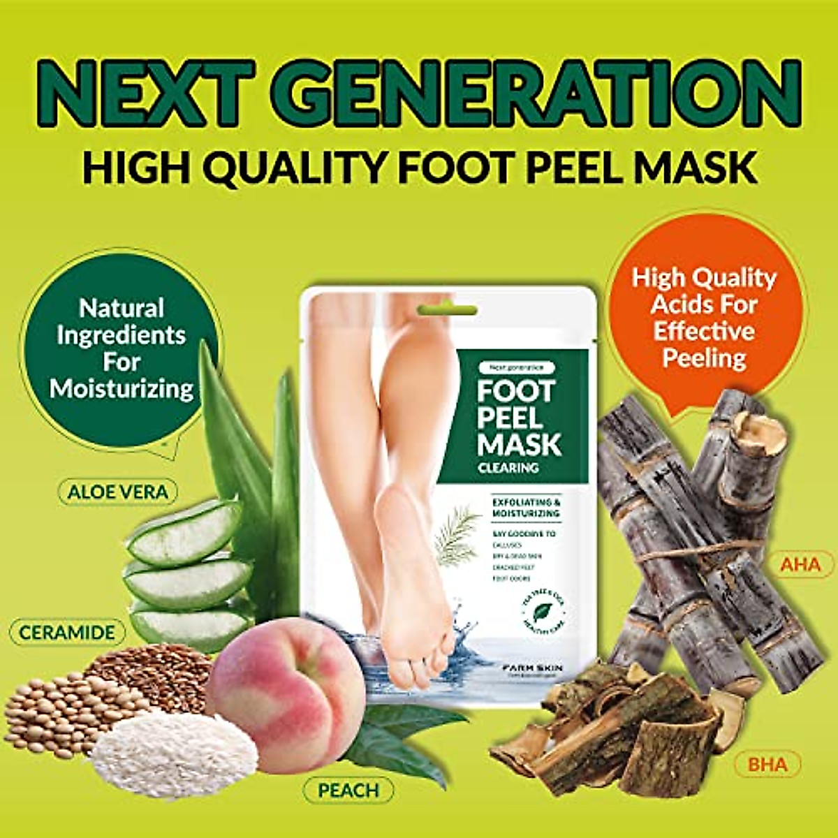 FARMSKIN Foot Peel Mask Clearing / Removes Dry Dead Skin for Cracked Feet / foot mask for soft baby feet with Tea Tree, Cica / Dermatologically Tested (Pack of 3)