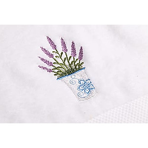 Quera 2 Pack Lavender Hand Towels 100 Percent Cotton Embroidered Premium Luxury Decor Bathroom Decorative Dish Set for Drying, Cleaning, Cooking, 13.7'' x 29.5'', White,Purple