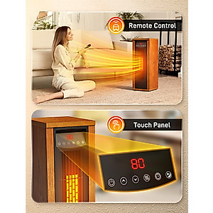 Air Choice Infrared Heater, 1500W Space Heater for Indoor Use with Thermostat, Remote, 3 Modes, 12H Timer, Fast Heating, Tip-over & Overheat Protection, Child Lock, Tower Heater for Bedroom, Office