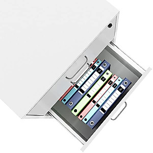 DlandHome Cabinet with Wheels 3 Drawer File, Mobile Rolling Filing Cabinet Filing Cabinet (OneSize, White)