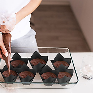400 Pieces Tulip Cupcake Liner Baking Cups Greaseproof Muffin Liners Cupcake Wrappers Cupcake Holders for Christmas Thanksgiving Wedding Baby Shower Holiday Birthday Party Kitchen Supplies (Black)