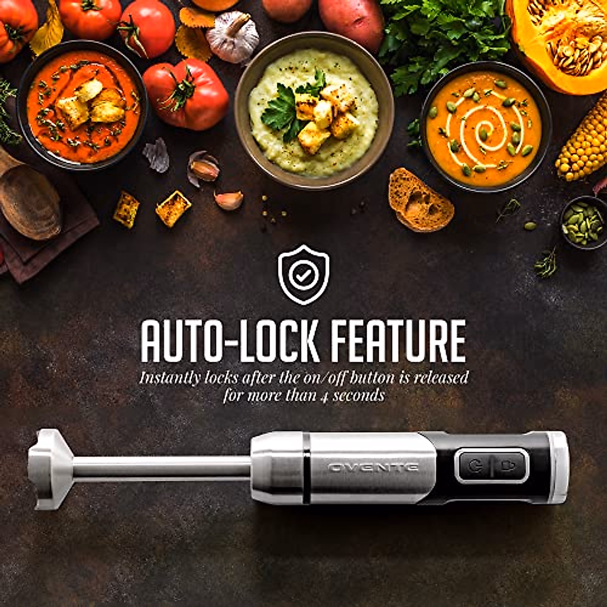 OVENTE Electric Cordless Immersion Hand Blender 200 Watt 8-Mixing Speed with Stainless Steel Blades, Heavy-Duty Portable & Rechargeable Perfect for Smoothies, Puree Baby Food & Soup, Black HR981B