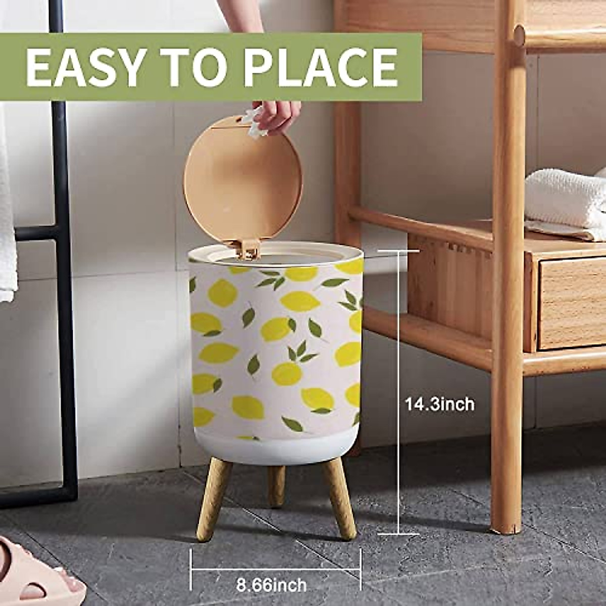 LGCZNWDFHTZ Small Trash Can with Lid for Bathroom Kitchen Office Diaper Lemon Simle Style Bedroom Garbage Trash Bin Dog Proof Waste Basket Cute Decorative