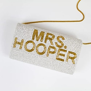 Personalized Custom Clutch Purse for Women, Beaded Clutch Crossbody Bag with Gold Chain Strap for Wedding, Prom, Bridal Shower, Bachelorette Party, Engagement, & Honeymoon (Gold)