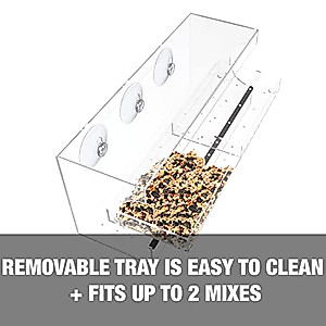 Sun Joe SJ-WBF-WN Outdoor Window Bird Feeder for Wild Birds, Bluebirds, Cardinals, and Others w/ 3 Heavy Duty Suction Cups, 2 Sliding Seed Trays, Drain Holes, Clear