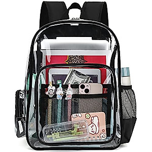 Mimfutu Heavy Duty Clear Backpack School Backpack, PVC Transparent Backpacks See Through Bookbag for Girls Boys Women Men (Black)