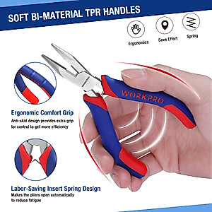 WORKPRO Mini Pliers Set, 3-Piece Small Pliers Tool Kit Includes 4” Diagonal Plier, 5” Long Nose Plier, 6” Needle Nose Plier, for Making Crafts, Repairing Electronic Devices