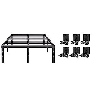 COMASACH 16 Inch California King Bed Frames and 6 Pcs Mattress Gaskets, Heavy Duty Metal Platform Bed Frames with 4500Lbs Steel Slat Support, No Box Spring Needed, Easy Assembly, Noise Free Non Slip M