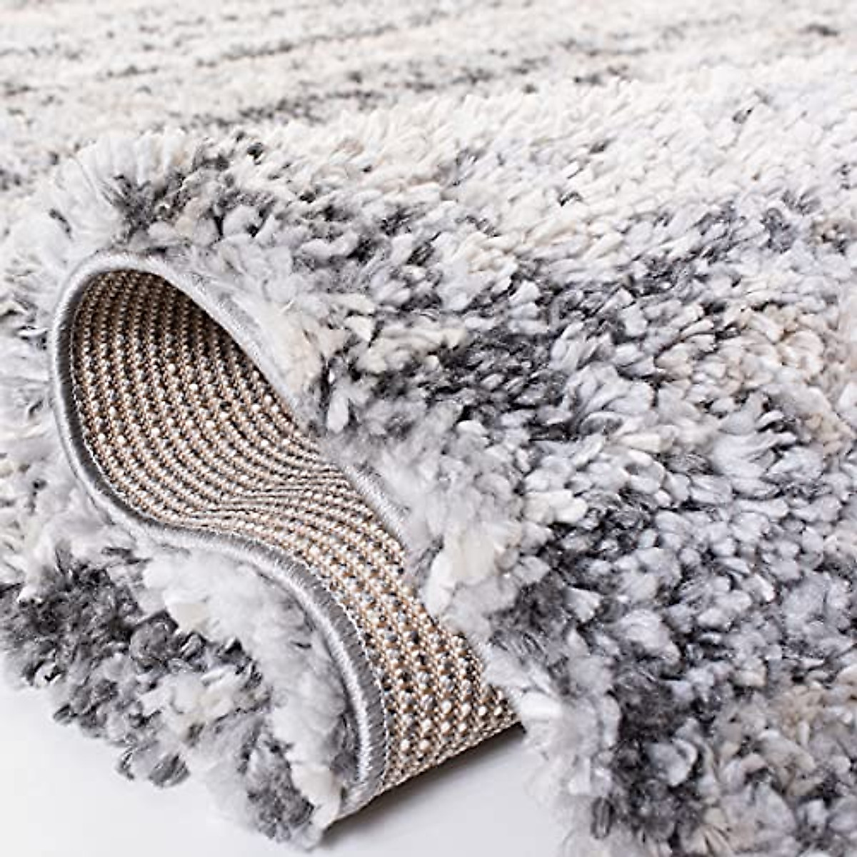 SAFAVIEH Fontana Shag Collection 8' x 10' Grey/Ivory FNT856G Modern Non-Shedding Living Room Bedroom Dining Room Entryway Plush 2-inch Thick Area Rug