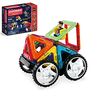 Magformers Vehicle Wow Set (16-pieces) Magnetic Building Blocks, Educational Magnetic Tiles Kit , Magnetic Construction STEM Toy Set includes wheels