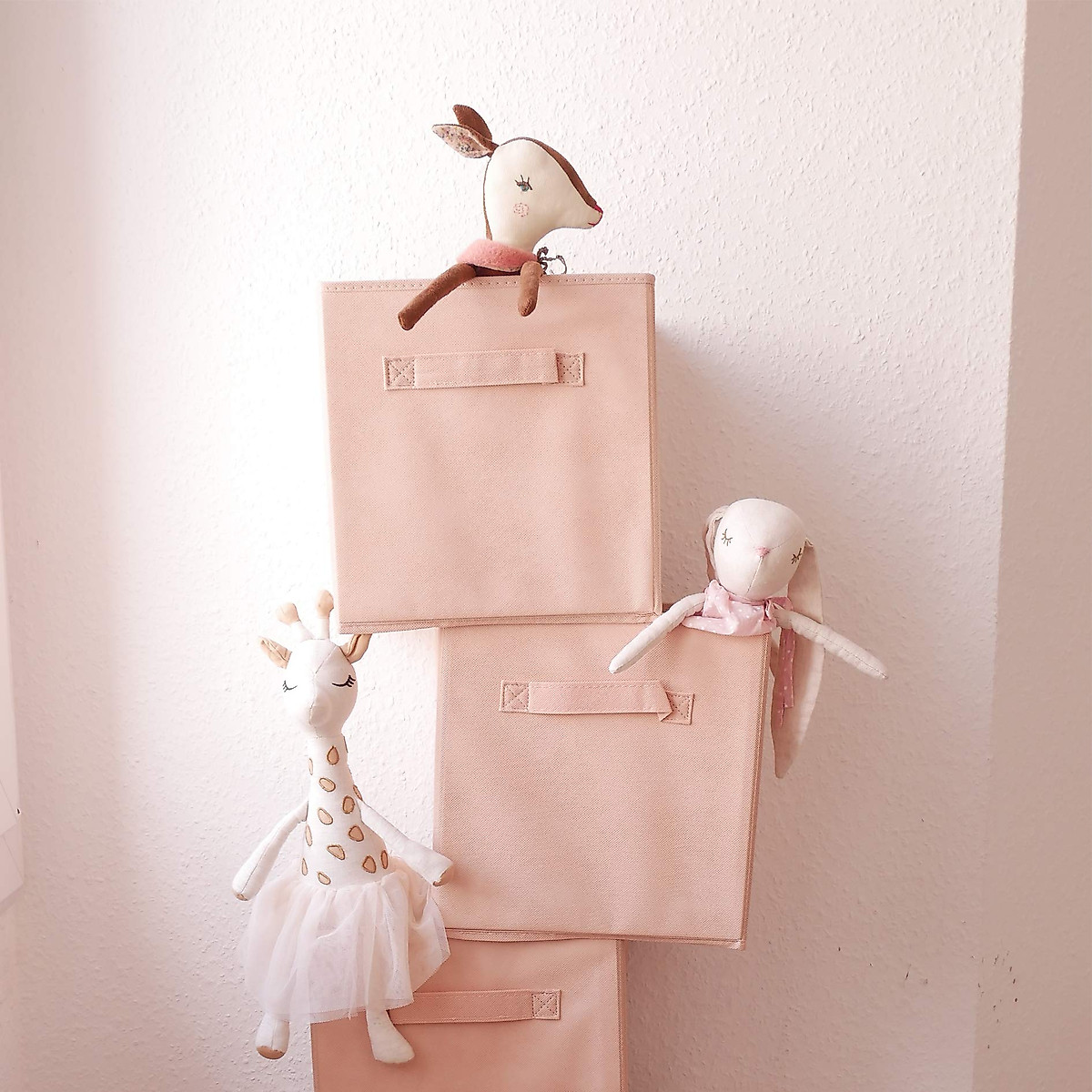 EZOWare Set of 12 Foldable Basket Bin Collapsible Storage Cube For Nursery, Kids Toys Organizer, Shelf Cabinet - ( Pale Dogwood + White )