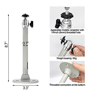 BlingKingdom Mini Ceiling Wall Projector Mount Bracket 360°Rotation Adjustable Tilt&Swivel Hanging Projector Holder Wall Mount Hanger Rack Stand for Mini Projector with 1/4" (6mm) Threaded Holes