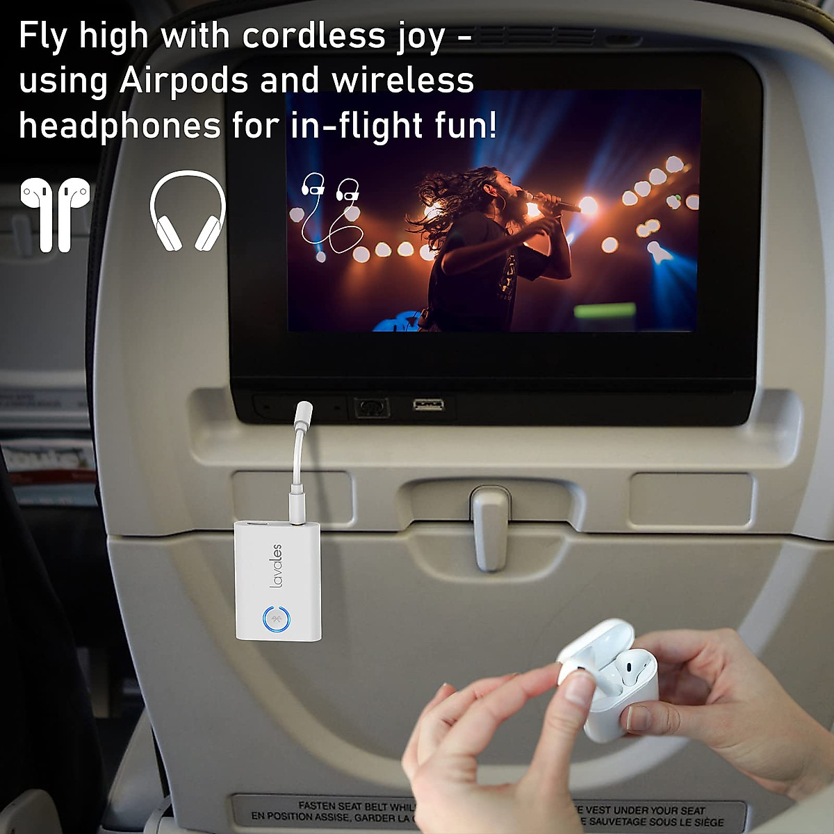 Lavales Bluetooth 5.3 Adapter for Airplane to 2 Wireless Headphones, 3.5mm Jack in-Flight Bluetooth Transmitter Receiver for TV, Dual Link AptX Adaptive/Low Latency/HD Audio for Home Stereo/PC/Gym