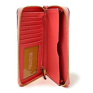 LEATHER Michael Kors Jet Set Travel Large Flat Multifunction Phone Case Wristlet Pebble Leather