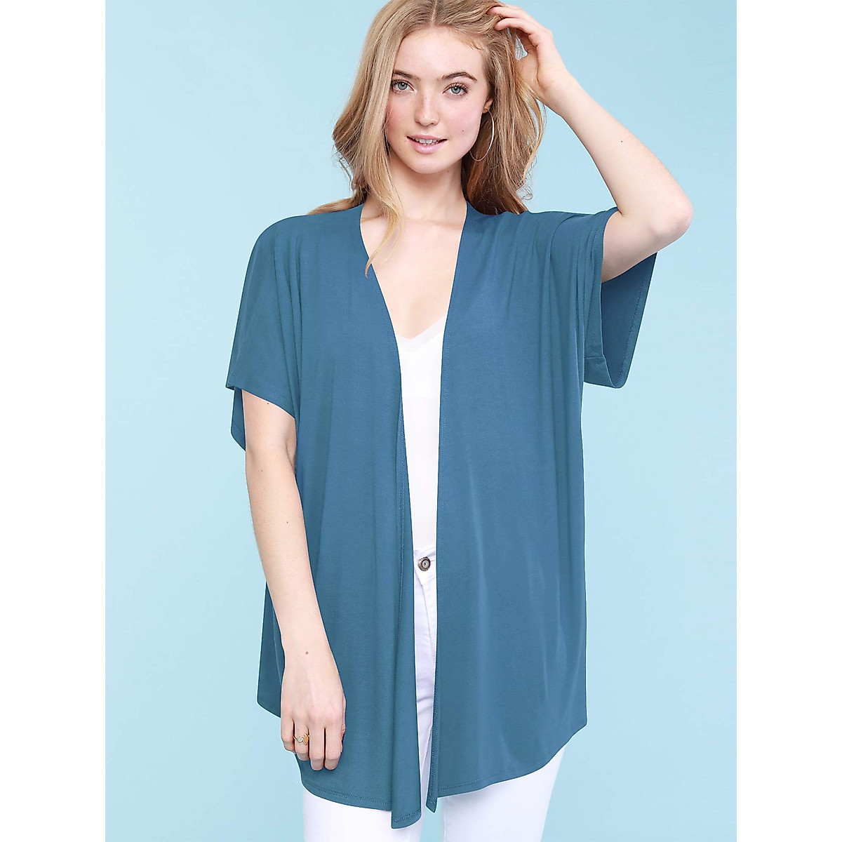 MBJ WSK1310 Women's Kimono Style Short Sleeve Dolman Cardigan XXXL Denim