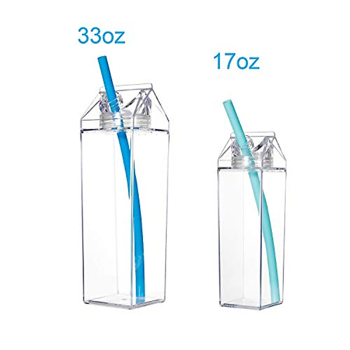 Heyworld 33 OZ Large Clear Milk Carton Water Bottle Creative Square Transparent Cup + Straw + Storage Bag