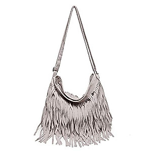 RARITYUS Women Fringe Tassel Shoulder Bag Large Leather Tote Handbag Hobo Crossbody Bag