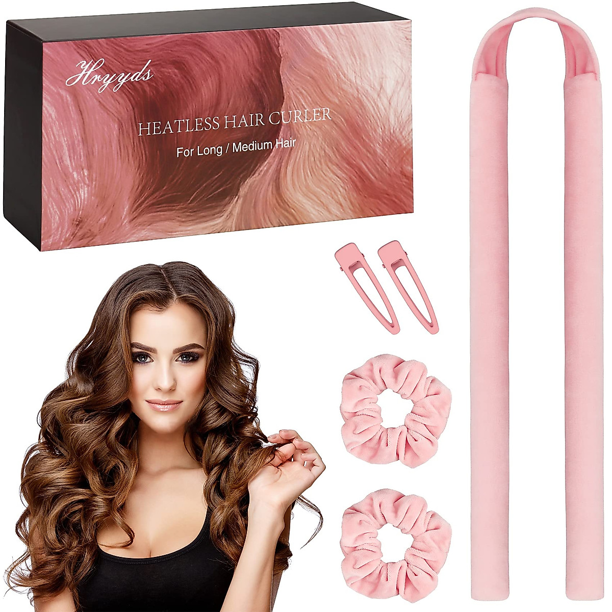 HRYYDS Upgraded Curler with Gift Box - Velvet Headband for Heatless Sleep-in Curls, No Smell, For Long and Medium Hair (Pink)