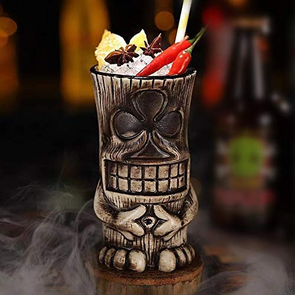 chongjian (450ML) Tiki Mugs Cocktail,Ceramic Tiki Mug for Exotic Cocktail Glasses,Tiki Bar Professional Hawaiian Party Barware - Great Home Bar Present idea