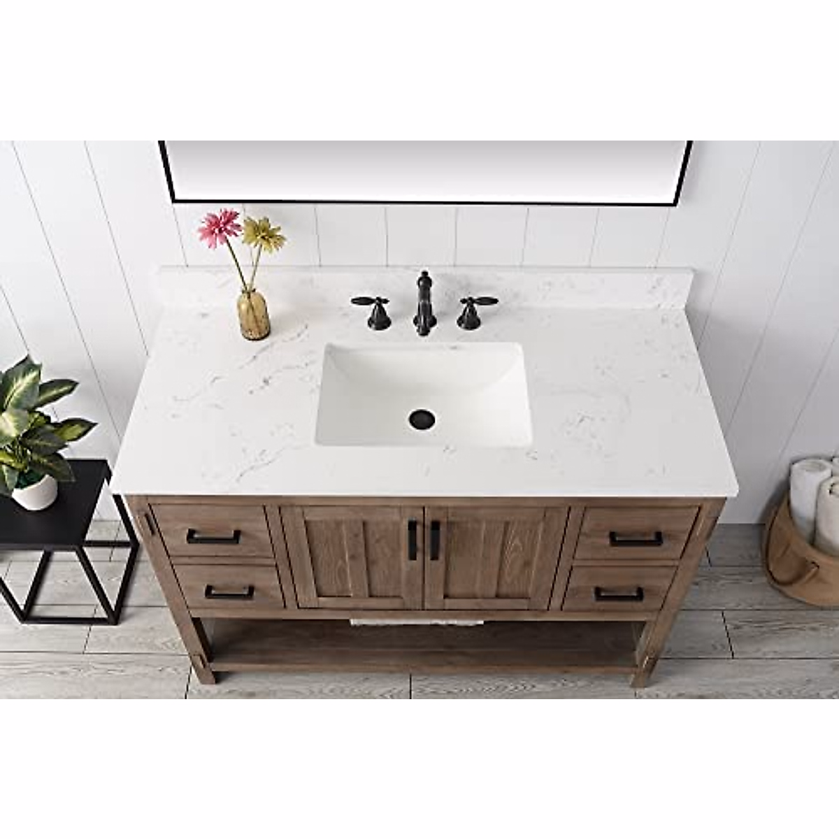 UrbanFurnishing.net - Harvey 48-Inch (48") Rustic Modern Farmhouse Bathroom Vanity - Brown Spruce