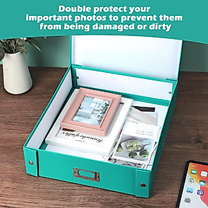 2 Pack 12“ x 12" Jumbo Photo Storage Box Fold Scrapbook Storage Box with Lid Forest Green Archival Storage Boxes Document Organizer Boxes Photo Storage Ideas For Album Keepsake 14.5" x 12.8" x 3.5"