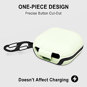 Geiomoo Silicone Case Compatible with Galaxy Buds 2 Pro, Galaxy Buds2, Galaxy Buds Pro, Galaxy Buds Live, Protective Cover with Carabiner (Luminous Green)