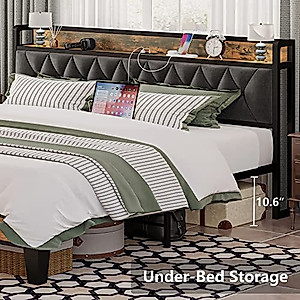 ANCTOR King Size Bed Frame, Storage Headboard with Outlets, Easy to Install, Sturdy and Stable, No Noise, No Box Springs Needed - Perfect for a Good Night's Sleep