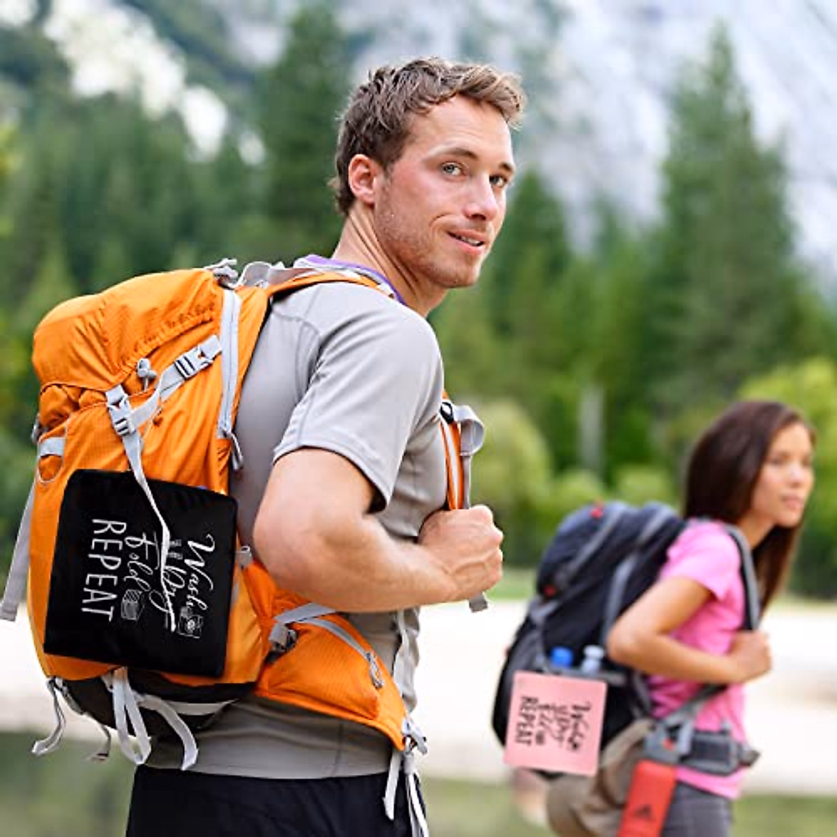 Foldable Travel Laundry Bag with Drawstring Closure 21 x 22 Inches Lightweight Waterproof Travel Organizer Bags for Luggage Garment Bags for Laundry Dirty Clothes Bag for Traveling (Black, Pink)