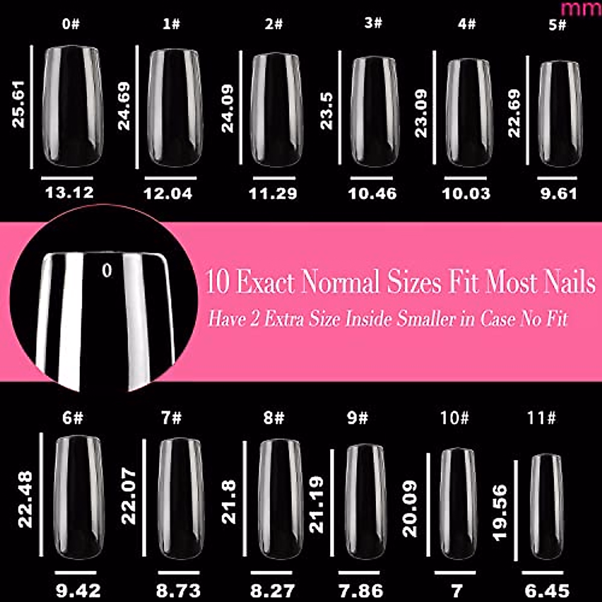 UNA GELLA Medium Square Gel Nail Tips 216pcs Clear Square Fake Nails for Full Cover Acrylic Square Nails French False Nails for Nail Extension and DIY Nail Art 12 Sizes False Gelly Tips DIY Nail Salon
