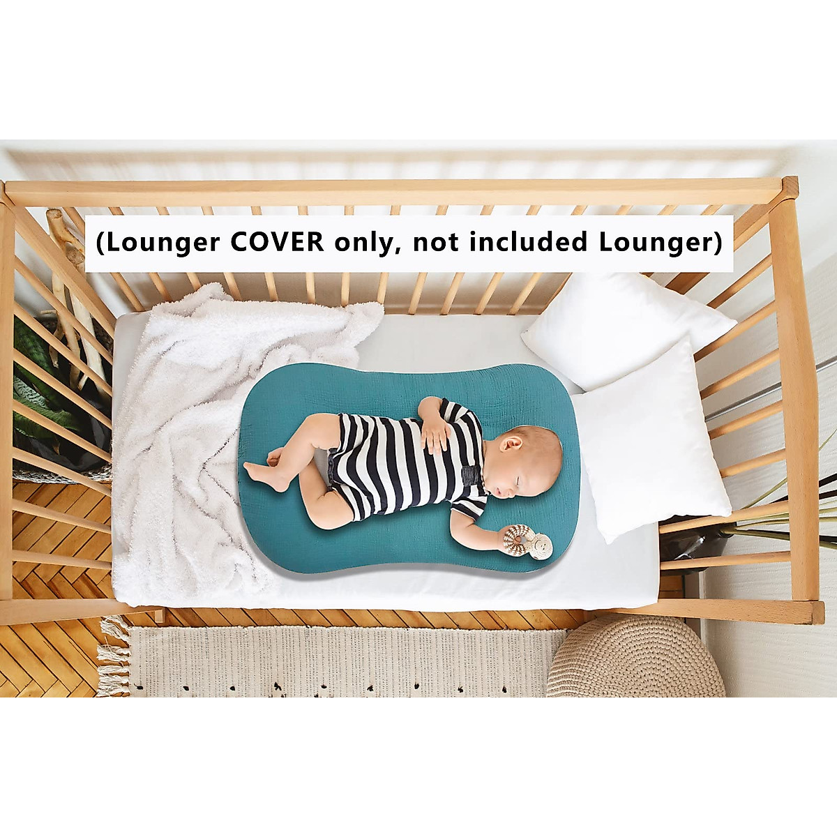 YCHWFF Muslin Baby Lounger Cover 2 Pack, Organic Cotton Removable Slipcover for Newborn,Baby Padded Lounger Infant Floor Seat Cover for Boys Girls