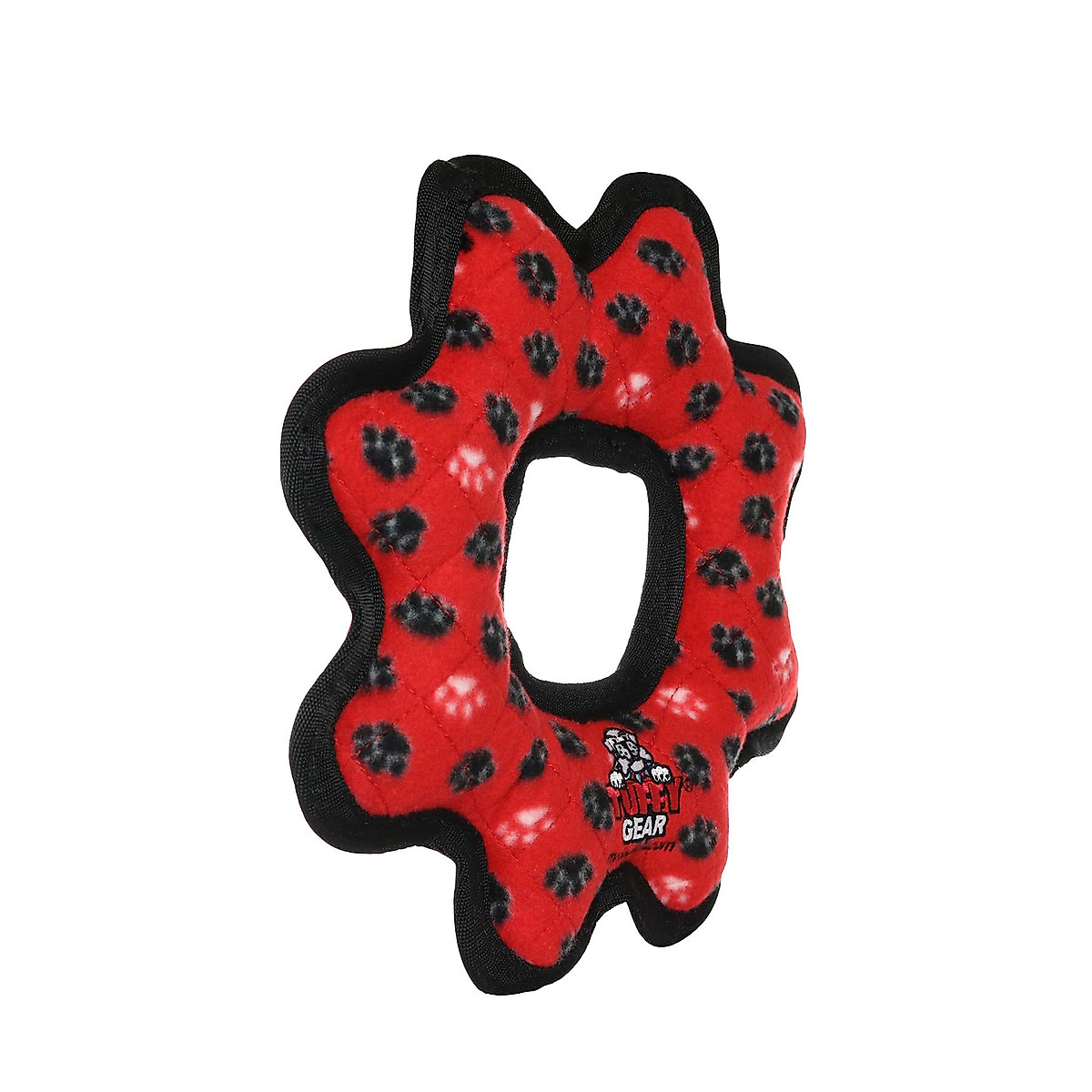 TUFFY- World's Tuffest Soft Dog Toy- Ultimate Gear Ring - Red Paw-Squeakers - Multiple Layers. Made Durable, Strong & Tough.Interactive Play (Tug,Toss & Fetch).Machine Washable & Floats.