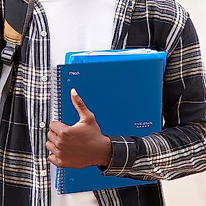 Five Star Spiral Notebooks + Study App, 3 Pack, 1 Subject, College Ruled Paper, Pockets, 100 Sheets, Home School Supplies for College Student or K-12, 11” x 8-1/2", Black, White & Red (73055)