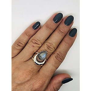 Koral Jewelry Pear Moonstone Ethnic Moon Ring 925 Sterling Silver Vintage Tribal Gipsy Boho Look (8)