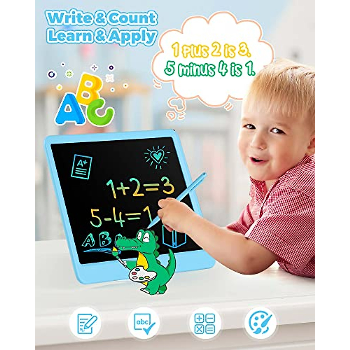 KOKODI 12 Inch LCD Writing Tablet with Anti-Lost Stylus, Erasable Doodle Board Colorful Toddler Drawing Pad, Car Travel School Games Toys for 3 4 5 6 7 8 Kids, Birthday Gift for Girls Boys Adults Blue