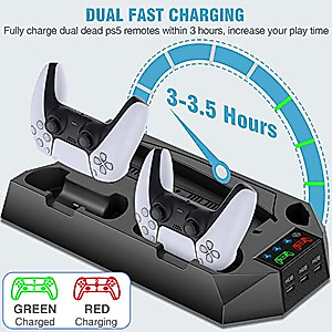 CYKOARMOR PS5 Stand with Cooling Station and Dual Controller Charging Station for PS5 Digital Edition, PS5 Disc Version, PS5 Cooling Fan with Headset Holder and 3 Adjustable Fan Speeds Black