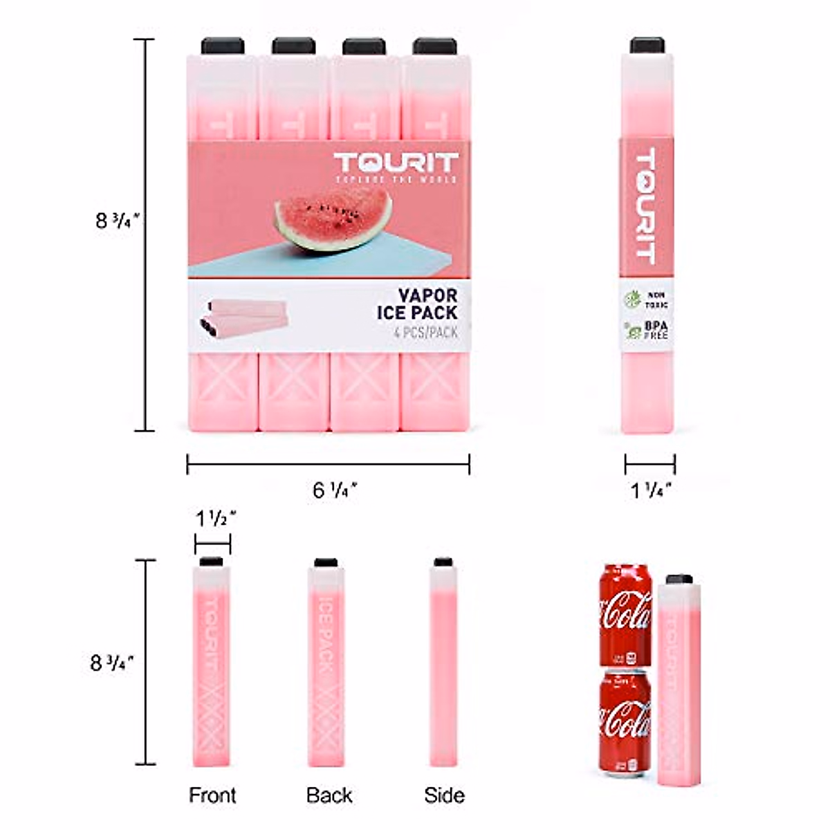 TOURIT Ice Packs for Coolers Reusable Long Lasting Freezer Packs for Lunch Bags/Boxes, Cooler Backpack, Camping, Beach, Picnics, Fishing and More (Set of 4, Red)